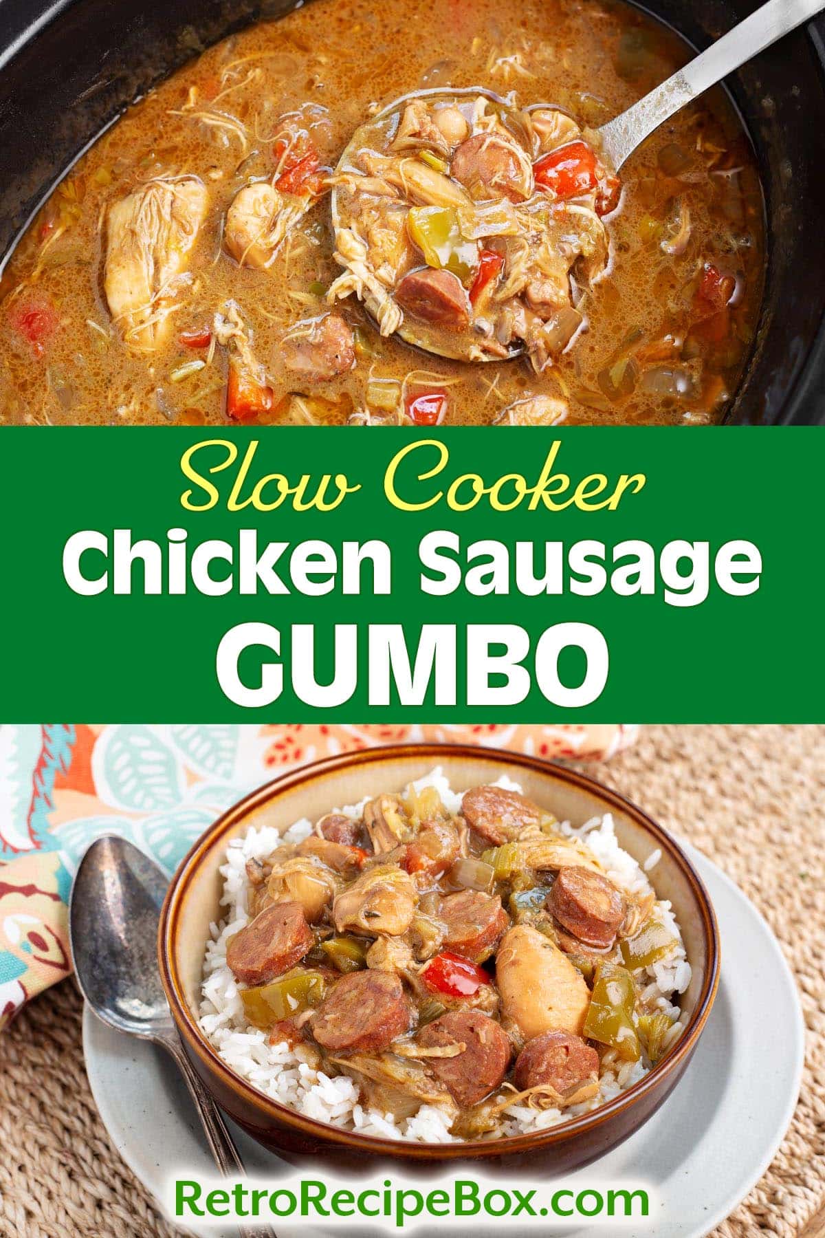 Slow Cooker Chicken Sausage Gumbo - Retro Recipe Box